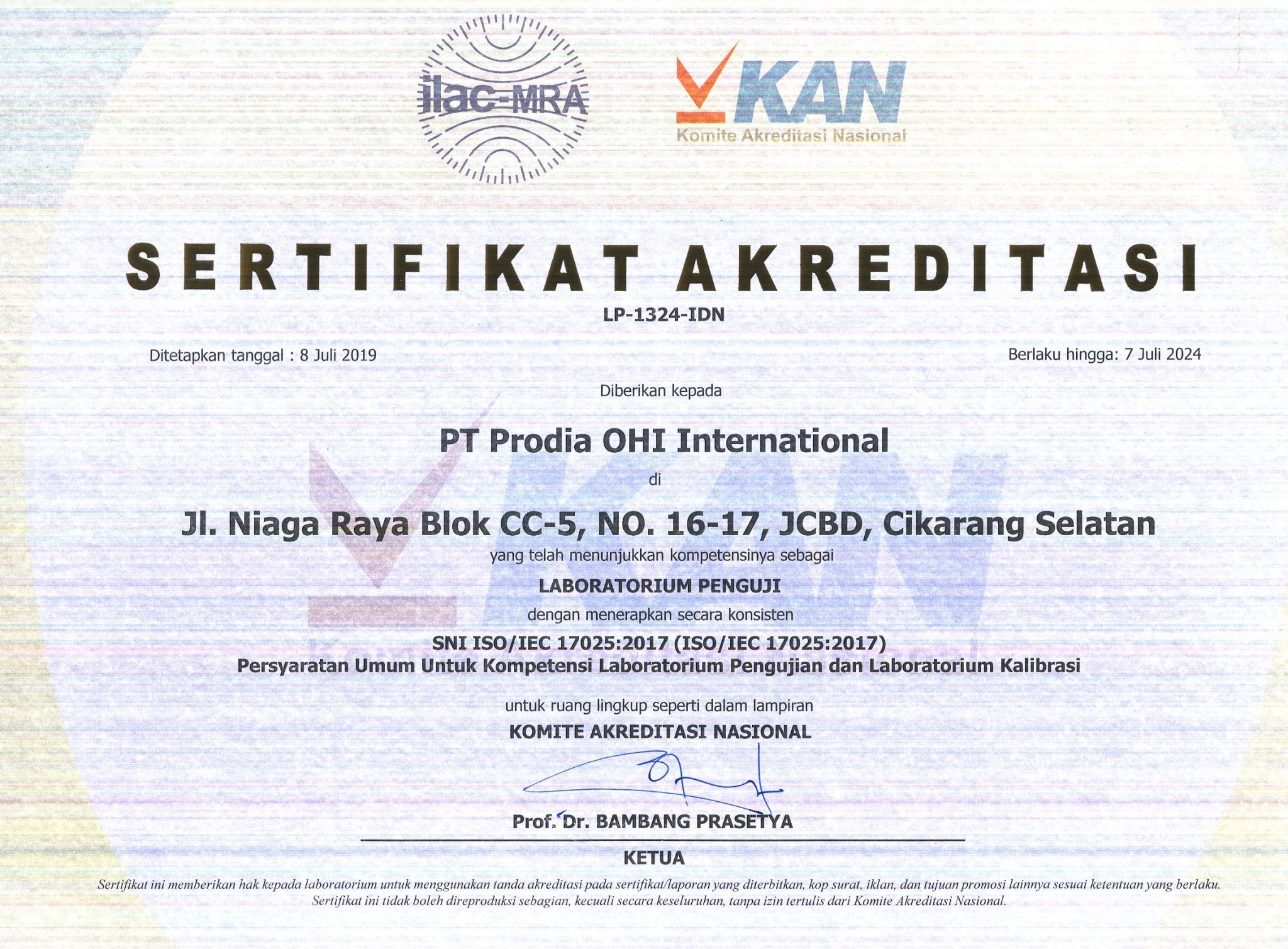 Sertifikat & Legalitas - Prodia OHI